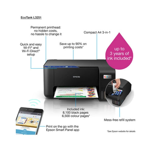 Epson EcoTank L3251 A4 All-In-One Ink Tank Printer Black - Ecity ...
